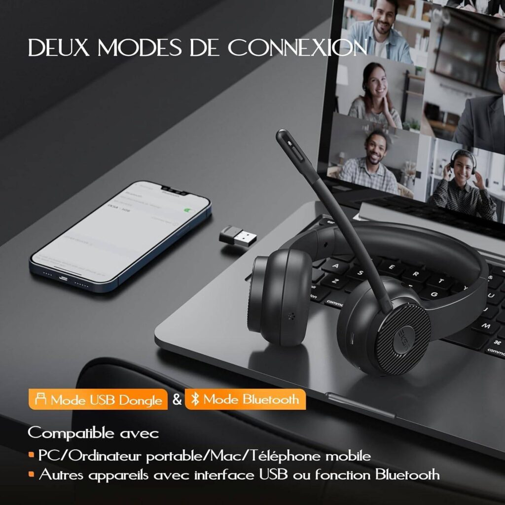 Casque Micro Antibruit Bluetooth + sans Fil via USB EKSA Telecom H16 ...