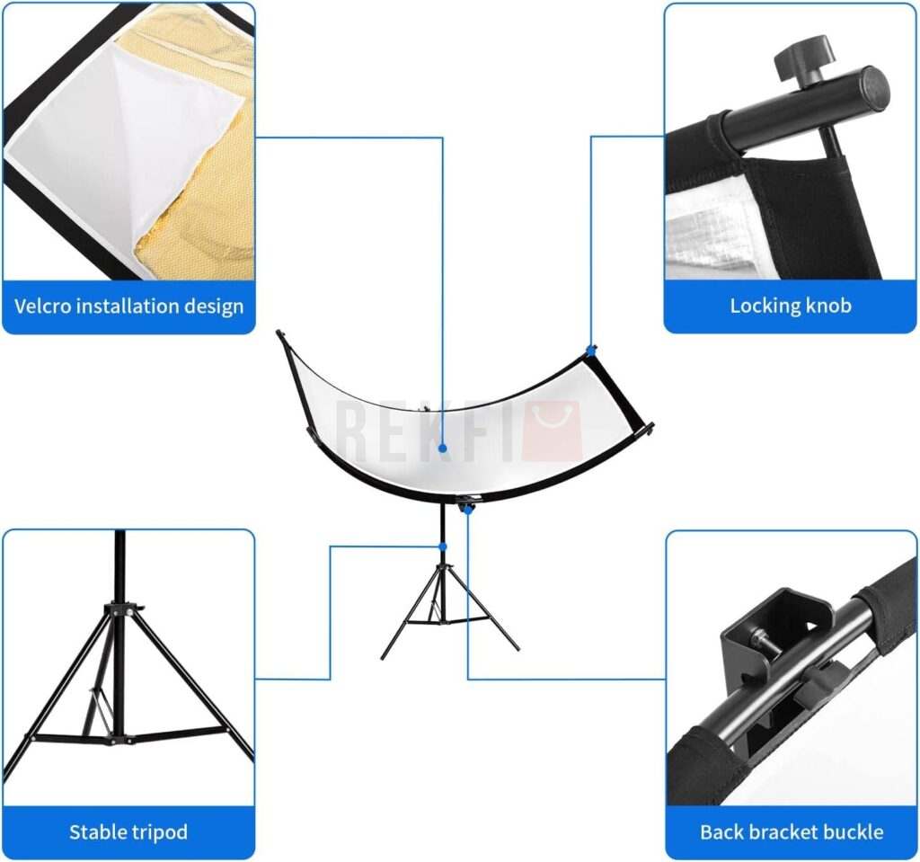 Selens Réflecteur 4 en 1 - 60 x 180 cm - Réflecteur incurvé en U pour ...