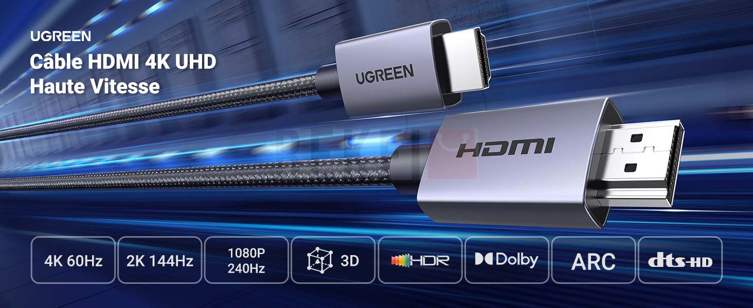 UGREEN Câble HDMI VERS HDMI 4K 60Hz 2K 144Hz 120Hz HDMI 2.0 18Gbps ...